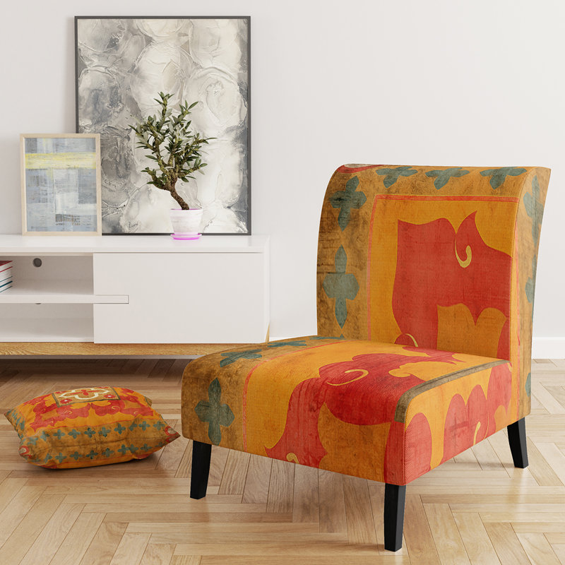 East Urban Home Moroccan Orange Tiles Collage II Bohemian Chic Upholstered Slipper Chair Wayfair